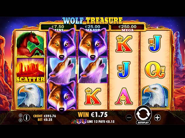 Play our Wolf Treasure online casino pokies game| EddyVegas